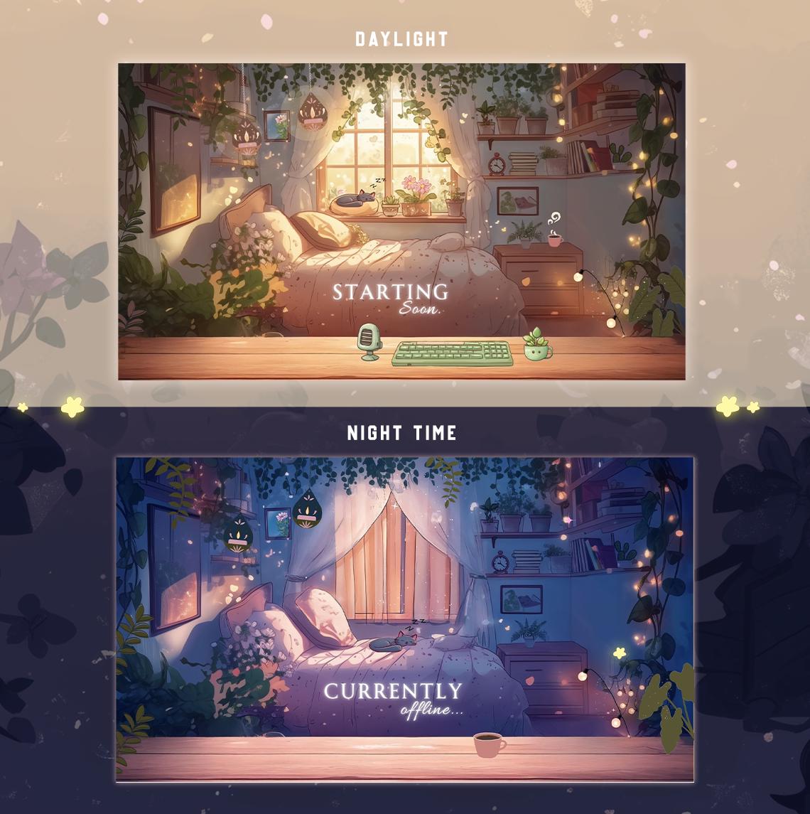 Cozy Vtuber Twitch Screens Animated Static Overlays Moon, Pastel, Cute ...