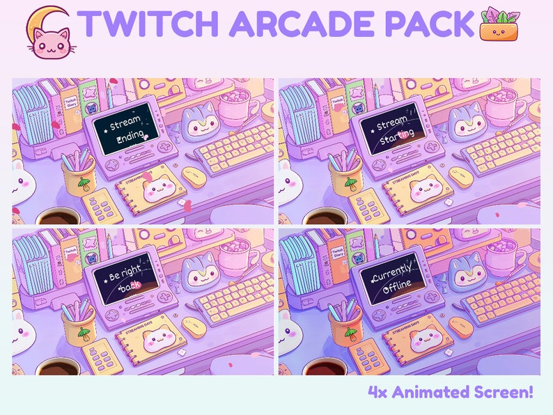 Twitch Lofi Pack Cute Animated Overlays Cozy Pixel Art Purple Gaming ...