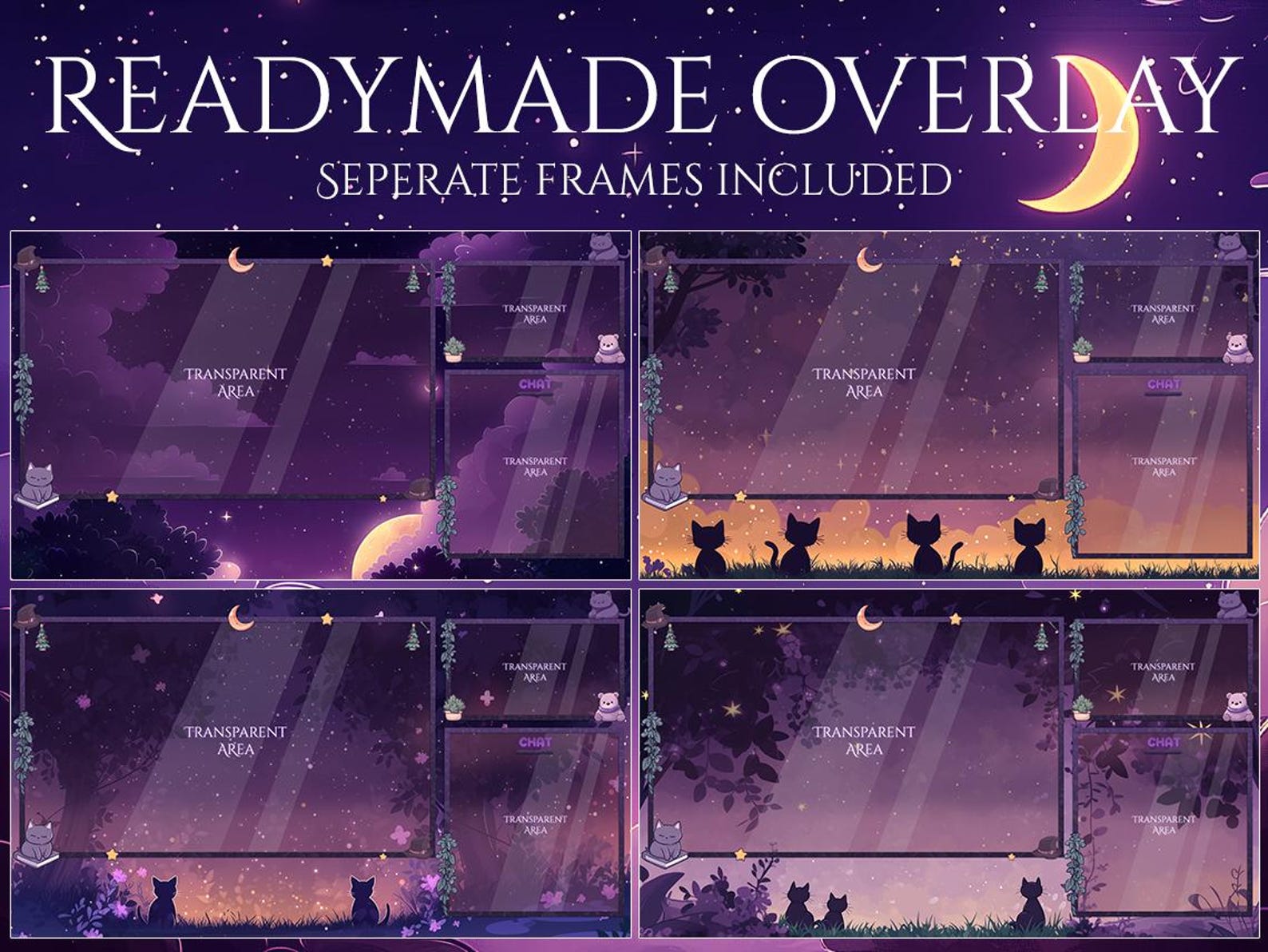 Magical Night Twitch Overlay, Twitch Screen | Animated Overlay Stream ...
