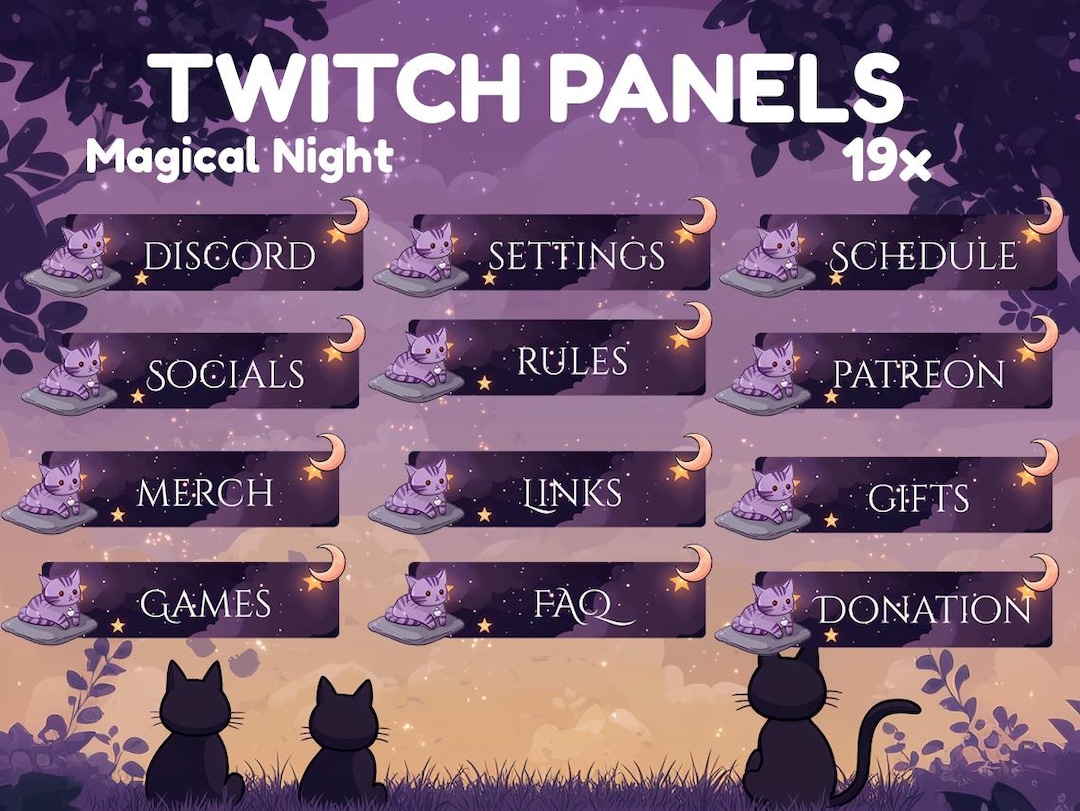 Cat Twitch Panels and Alerts | Magic-themed Panels for Streamers | Cute ...
