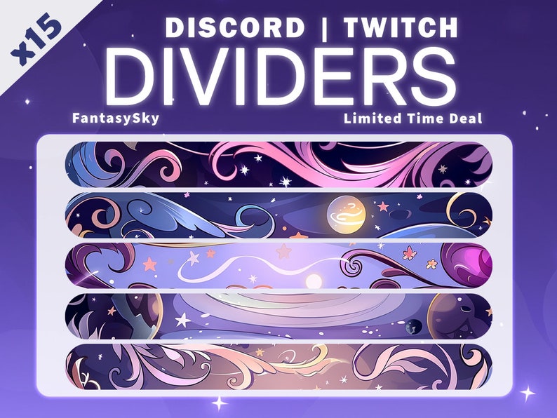 Night Sky Dividers for Discord Twitch | Fantasy Stars Moon Banners ...