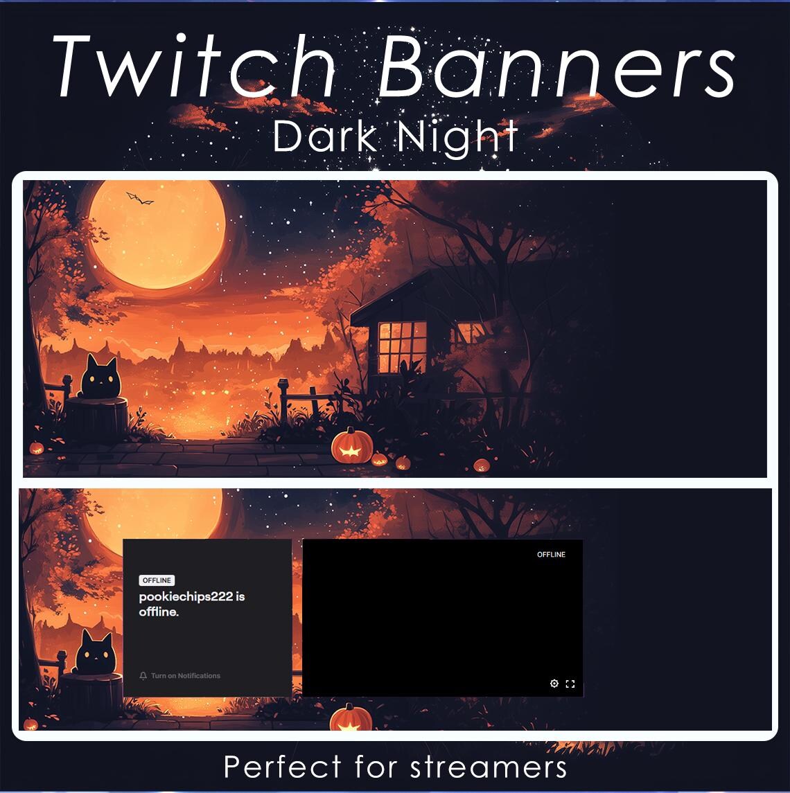 Dark Night Twitch Banner, Spooky Halloween, Black Cat, Pumpkin Banners ...