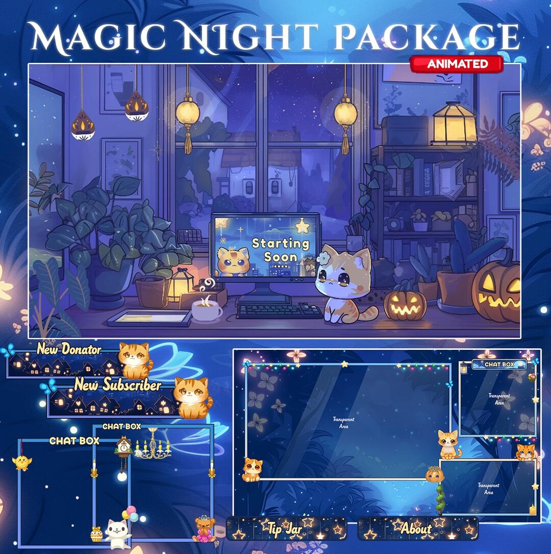 Magic Night Twitch Overlay | City Lights, Twitch Panels | Blue | Cat ...