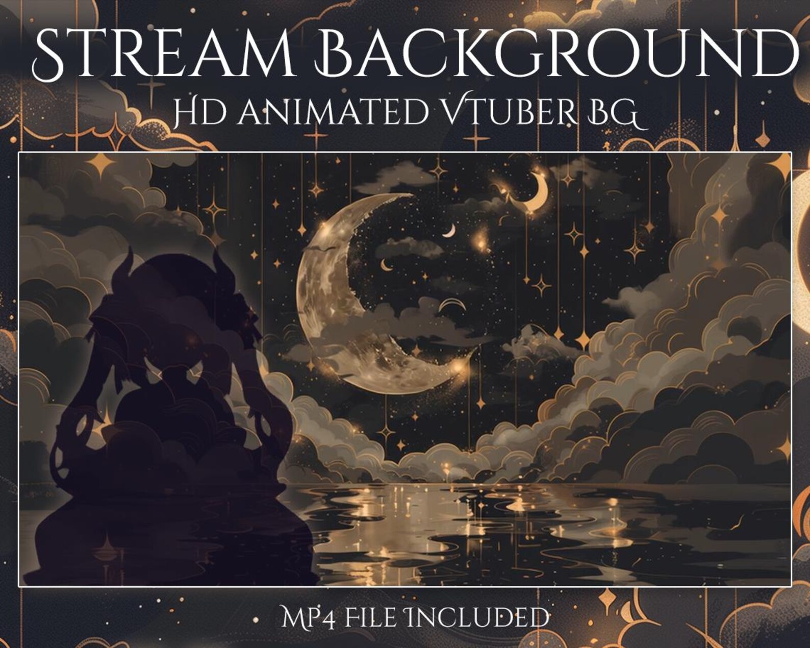 Crescent Night Animated Screen | Magical Starry Moon Twitch Overlay ...