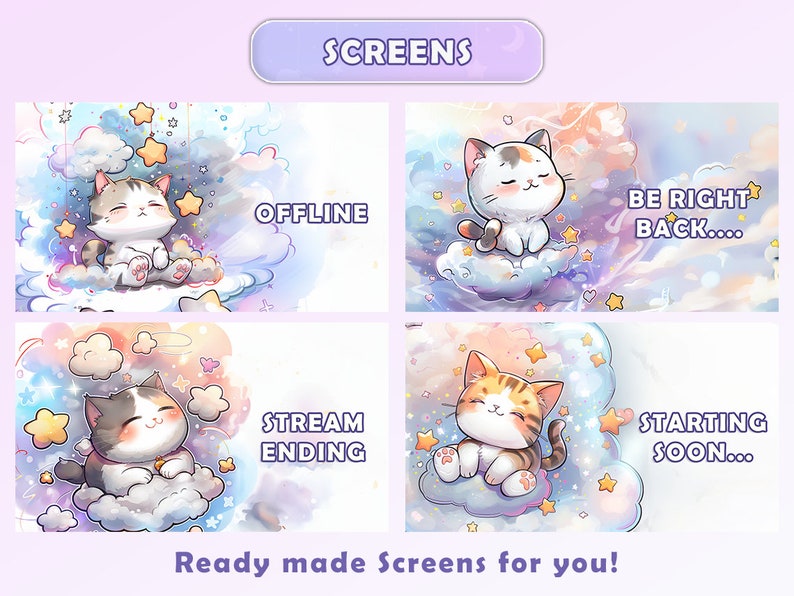 Bundle Cat Stream Overlay Set for Twitch, Youtube Cat Overlay Stream ...