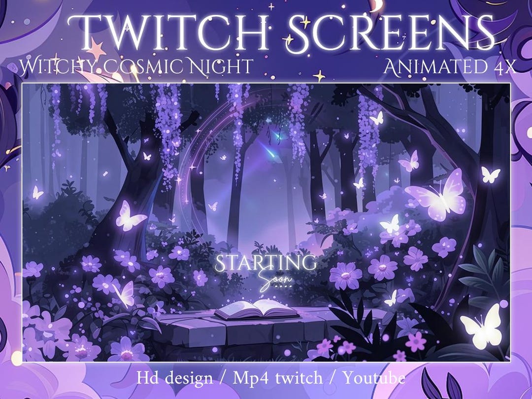 Purple Magical Night Twitch Screens, Animated Screens, Floral, Sakura ...