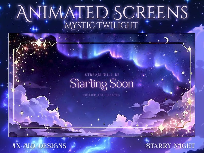 Mystic Twilight Animated Twitch Overlay Package, Starry Night Stream ...