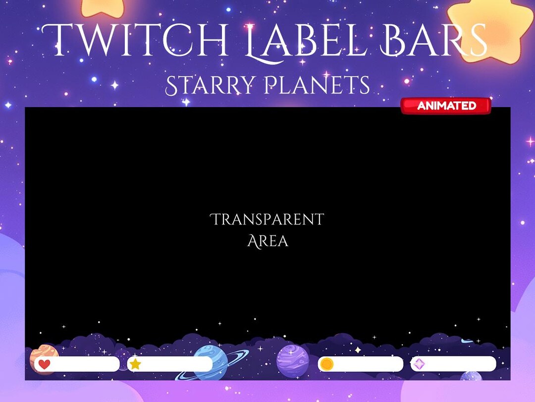 Planets Stream Label Bar / Moon Overlay for Twitch / Celestial / Black ...