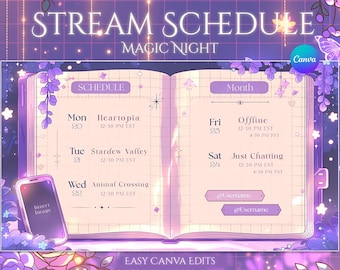 Cozy Stream Schedule PSD Template | Editable Twitch Schedule ...