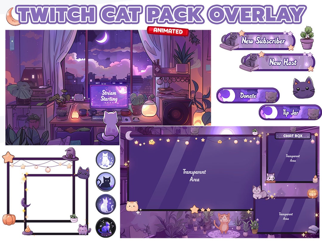 Cat Twitch Overlay, Twitch Screen | Lofi Overlay Stream Package, Cat ...