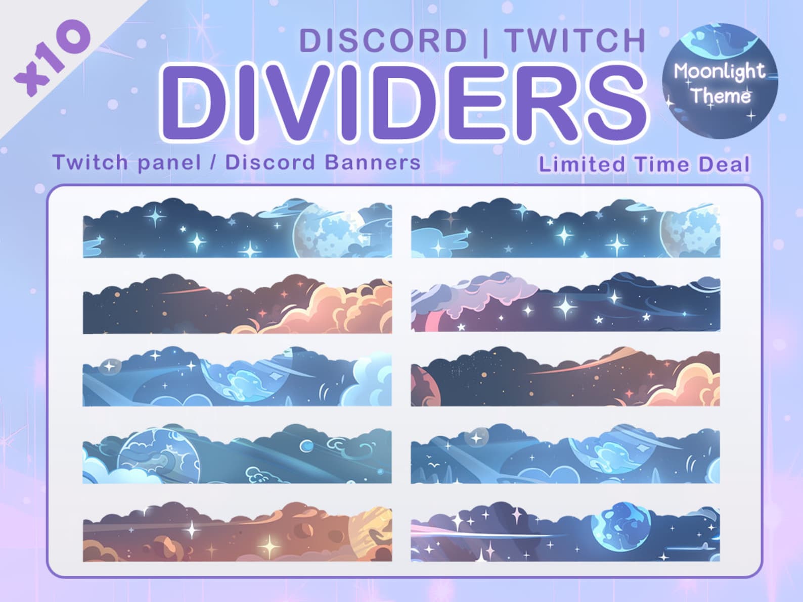 Discord Dividers Banners Moon Star Purple Celestial Night Twitch Panel ...