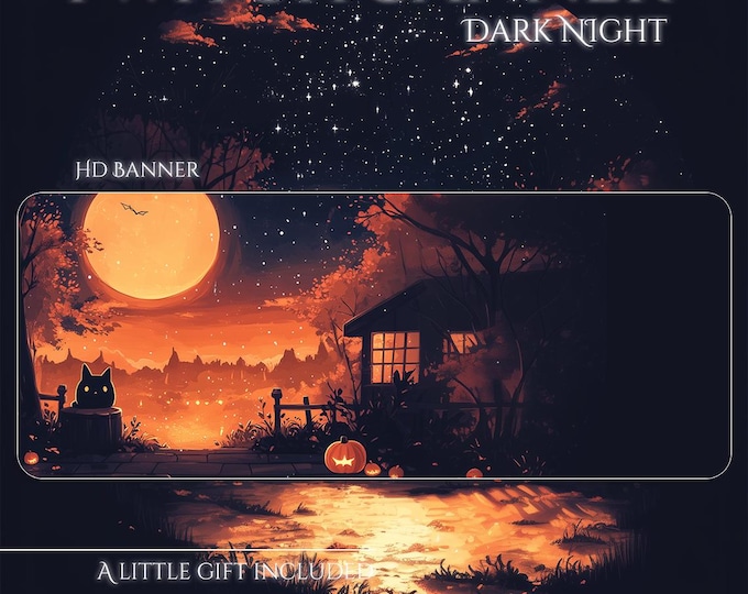 Dark Night Twitch Banner, Spooky Halloween, Black Cat, Pumpkin Banners ...