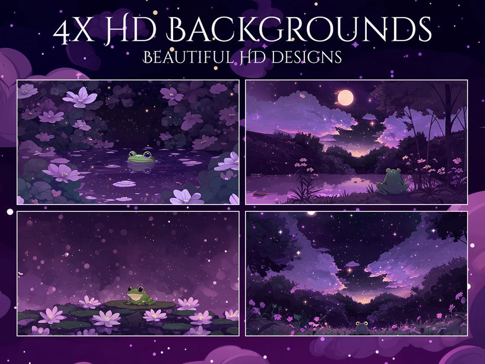 Frog Stream Package / Moon / Green Frog / Purple / Books / Overlay ...