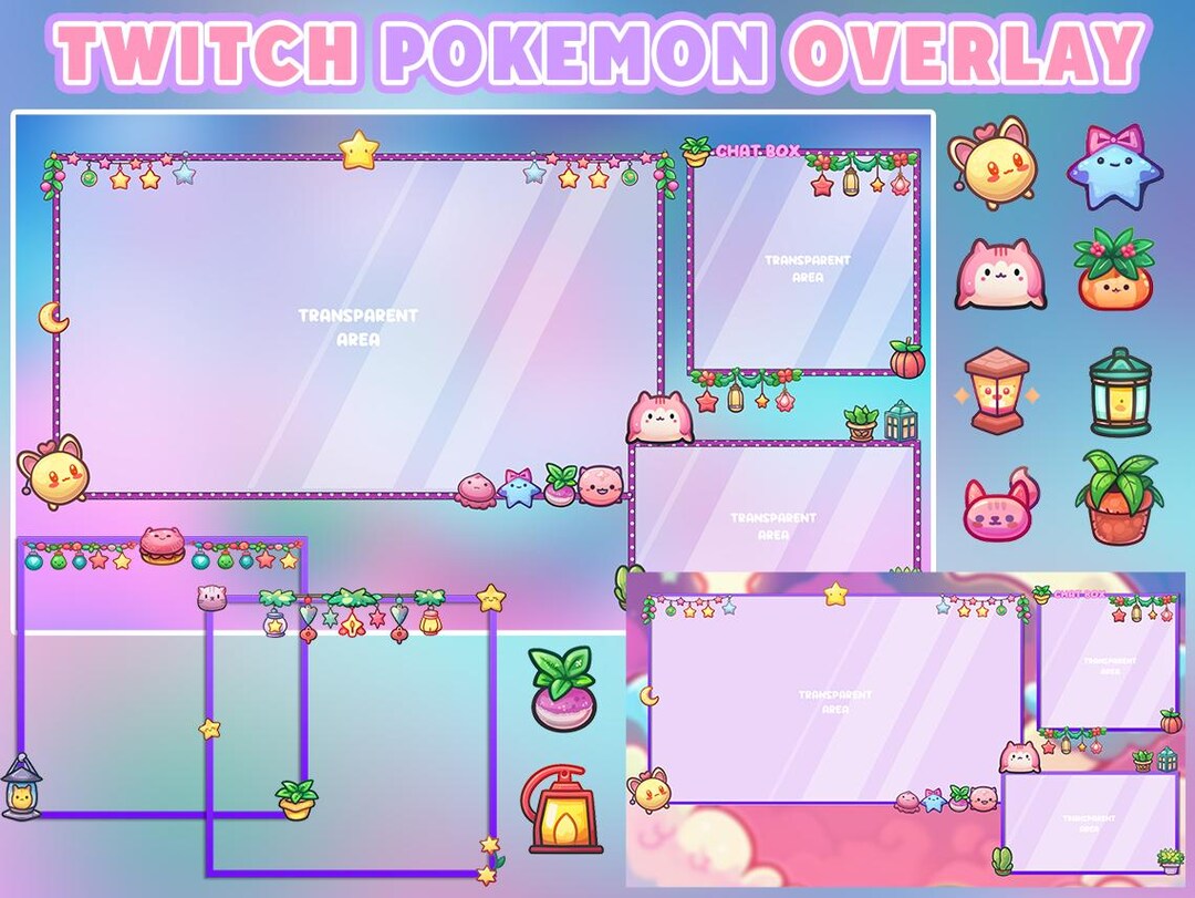 Pokemon Overlay Stream Pack Cute Arcade Pokemon Decor Webcam Cat Cute ...