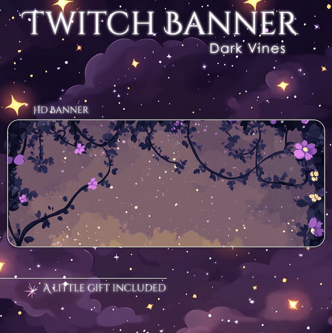 Rose Vines Magic Night Twitch Banner, Dark Vines Stream Art, Celestial ...
