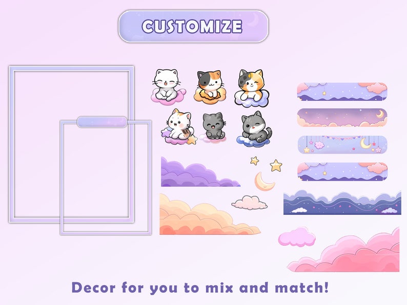 Bundle Cat Stream Overlay Set for Twitch, Youtube Cat Overlay Stream ...