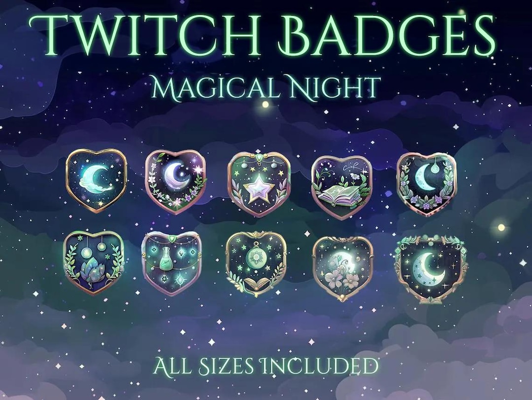 Magical Night Badges, Crescent Moon Badges, Mint Green Stream, Cozy ...