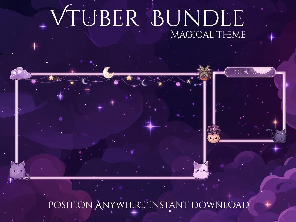 Vtuber Magic Night Twitch Pack , Twitch Screen | Animated Overlay ...