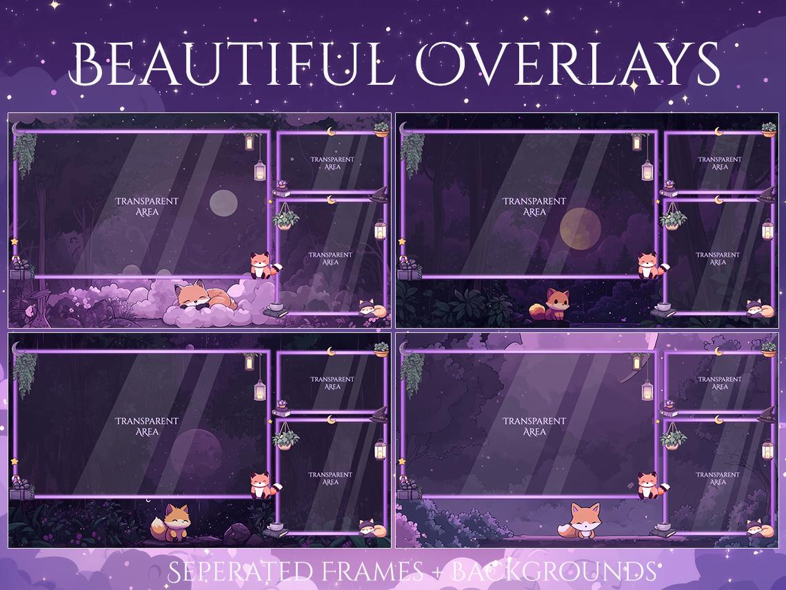 Fox Magic Night Twitch Overlay, Twitch Screen | Animated Overlay Stream ...