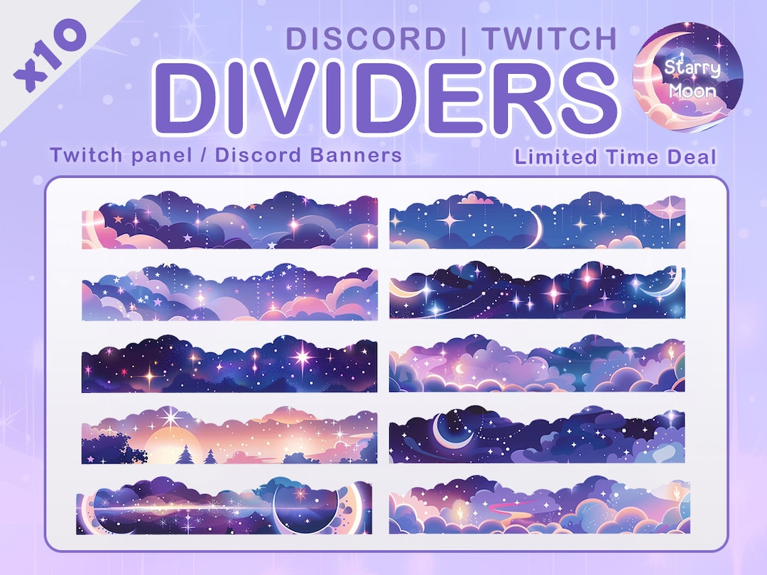 Night Sky Dividers for Discord Twitch | Fantasy Stars Moon Banners ...