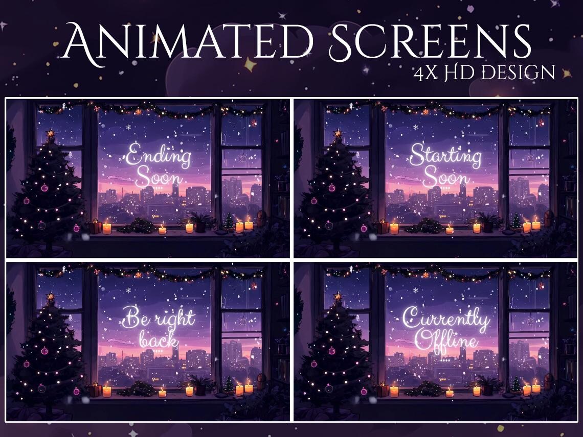 Winter Holiday Room Stream Overlay Pack, Cozy Christmas Night Screens ...