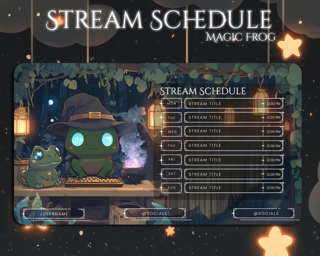 Magic Frog Night Stream Schedule Canva Template | Cute Frog Twitch ...
