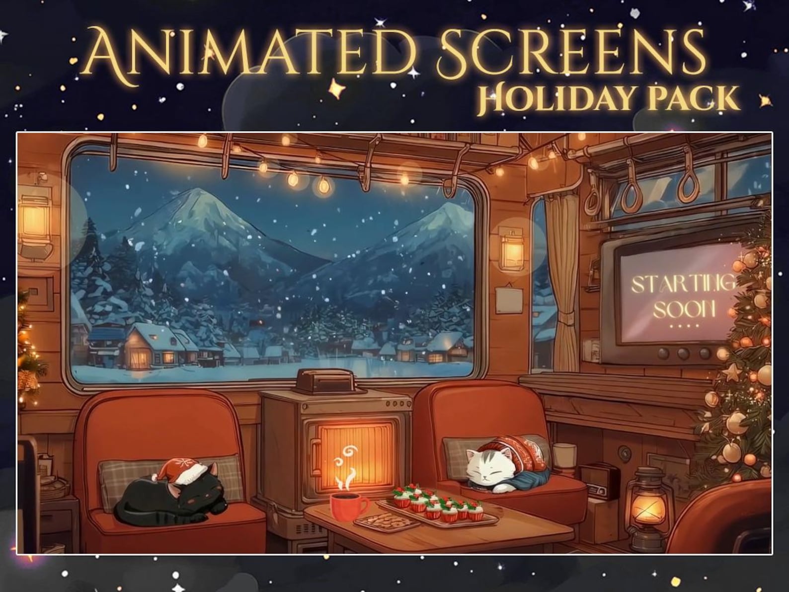 Winter Holiday Train Stream Overlay Pack, Cozy Christmas Night Screens ...
