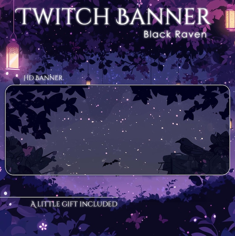Black Raven Night Twitch Banner | Dark Mystic Night Sky With Stars Moon ...