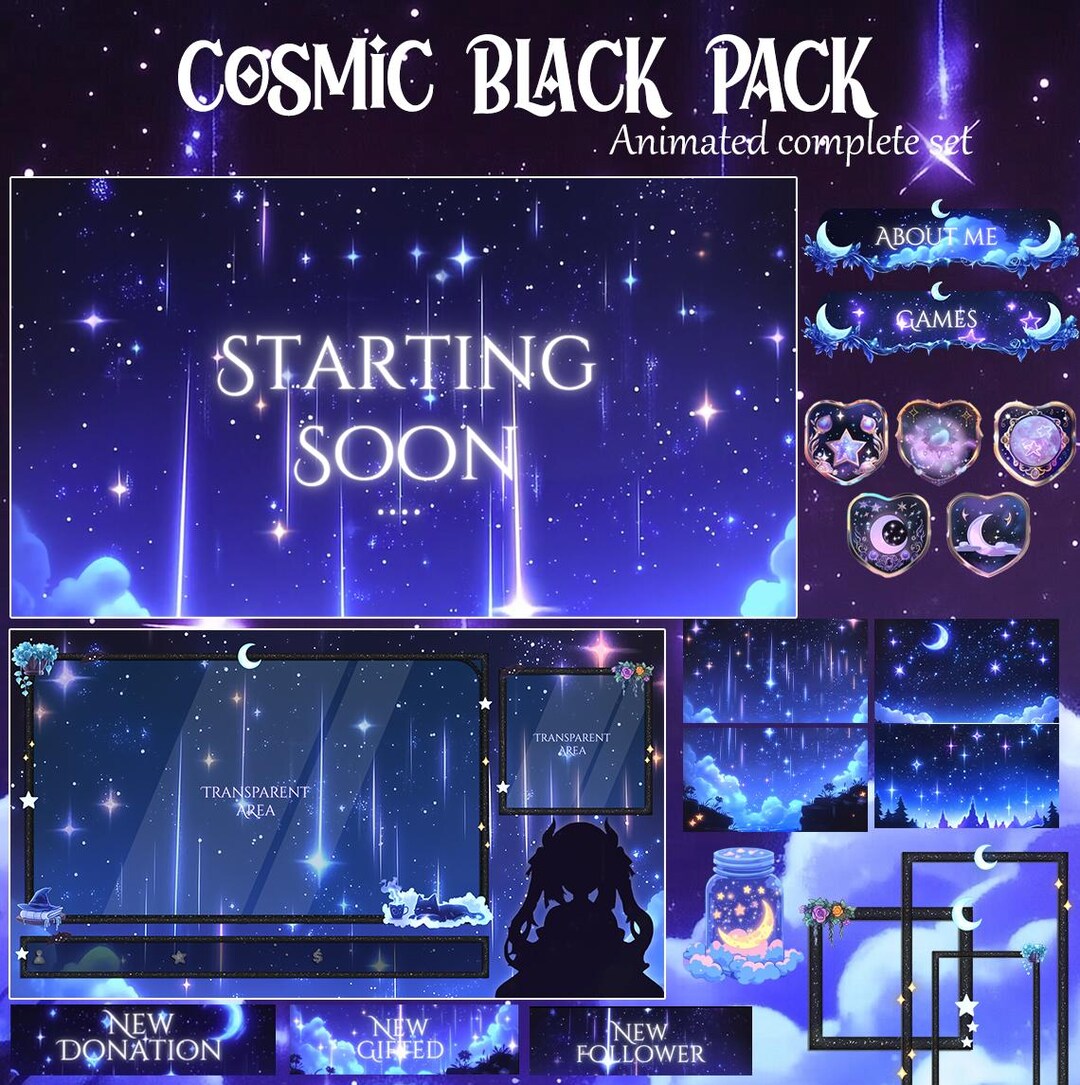 Cosmic Witch Stream Package / Moon / Crow / Purple / Books / Overlay ...