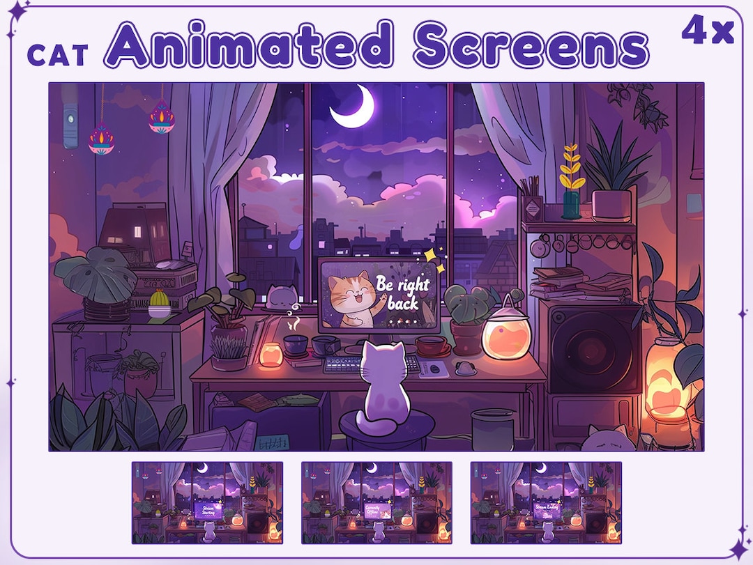 Cat Twitch Screen, Twitch Screen | Lofi Overlay Stream Package, Cat ...