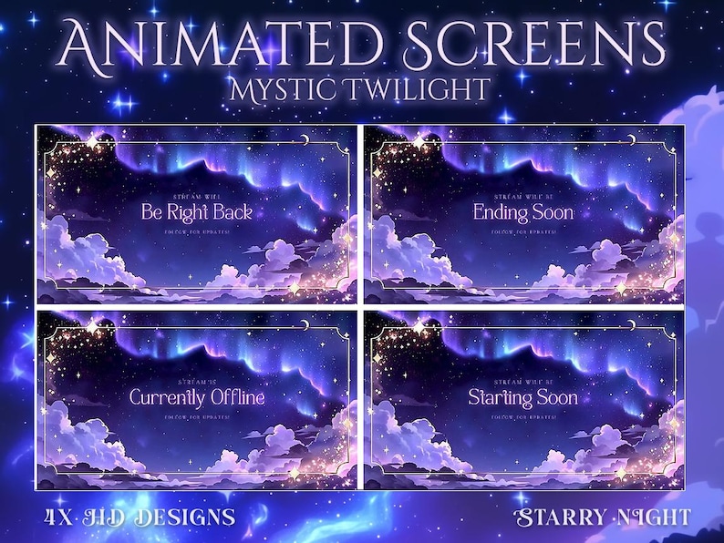 Mystic Twilight Animated Twitch Overlay Package, Starry Night Stream ...