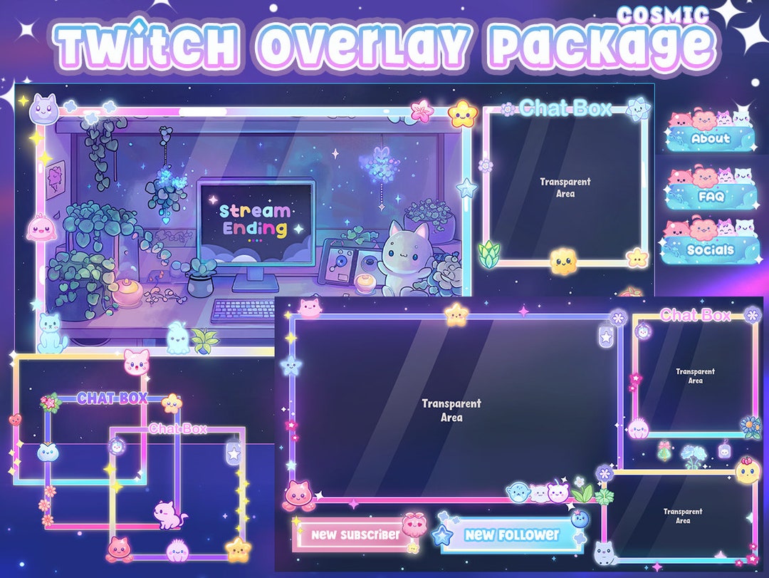Cosmic Twitch Overlay, Twitch Screen | Lofi Overlay Stream Package, Cat ...