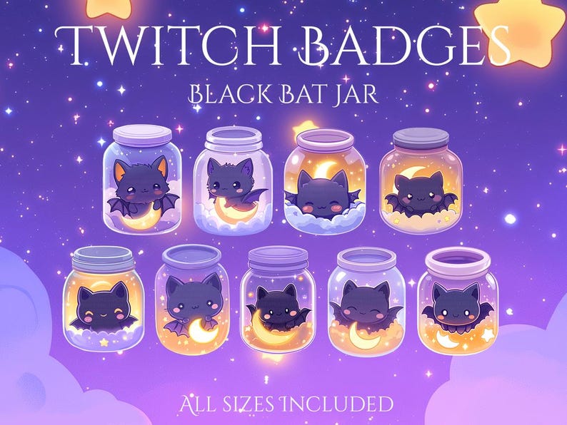 Black Bat Jars Twitch & Discord Badges | Magic Crystal Sub Icons | Cute ...