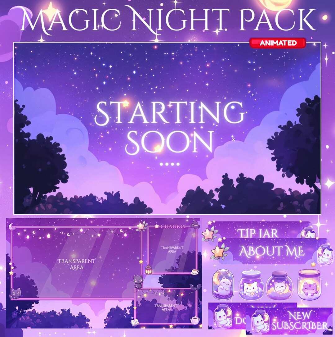 Magical Night Twitch Overlay, Twitch Screen | Animated Overlay Stream ...