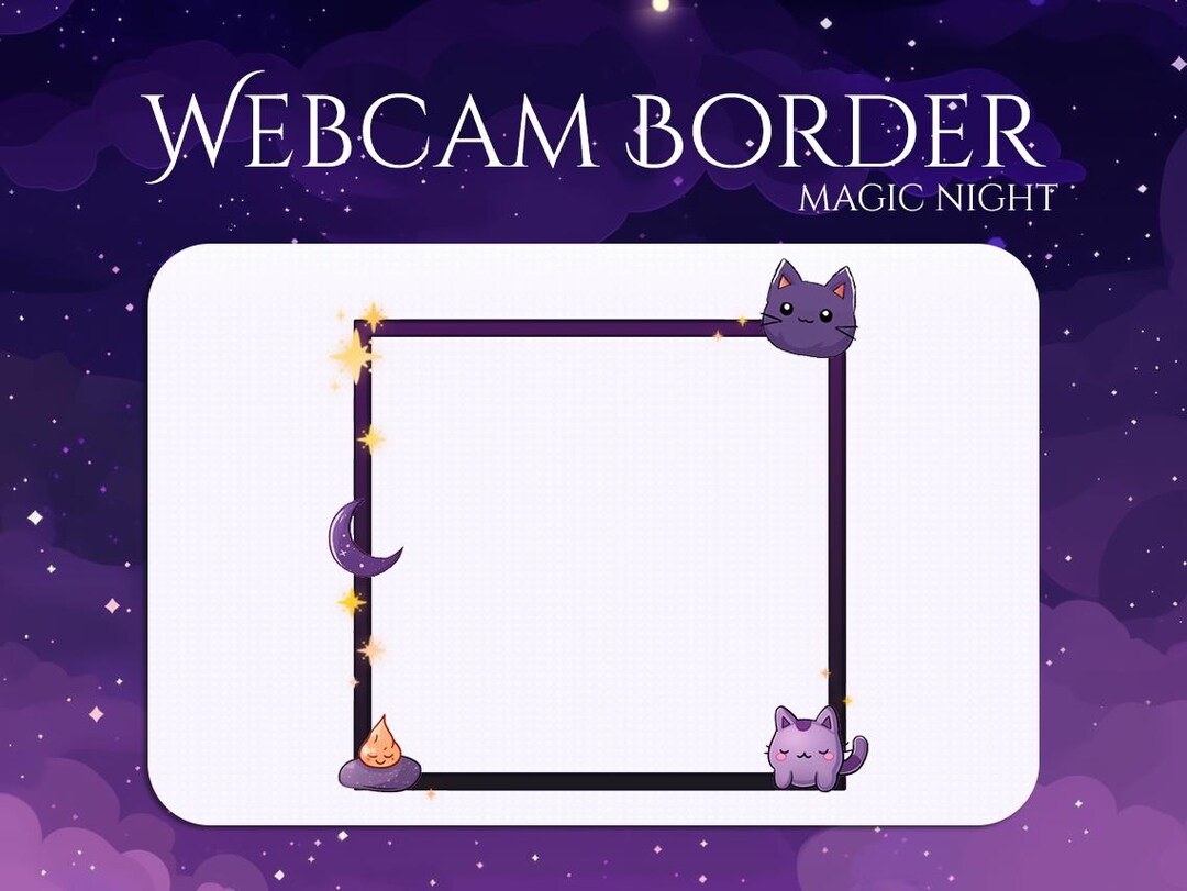 Cat Webcam Border for Twitch | Purple Stream Overlay | Magical Twitch ...