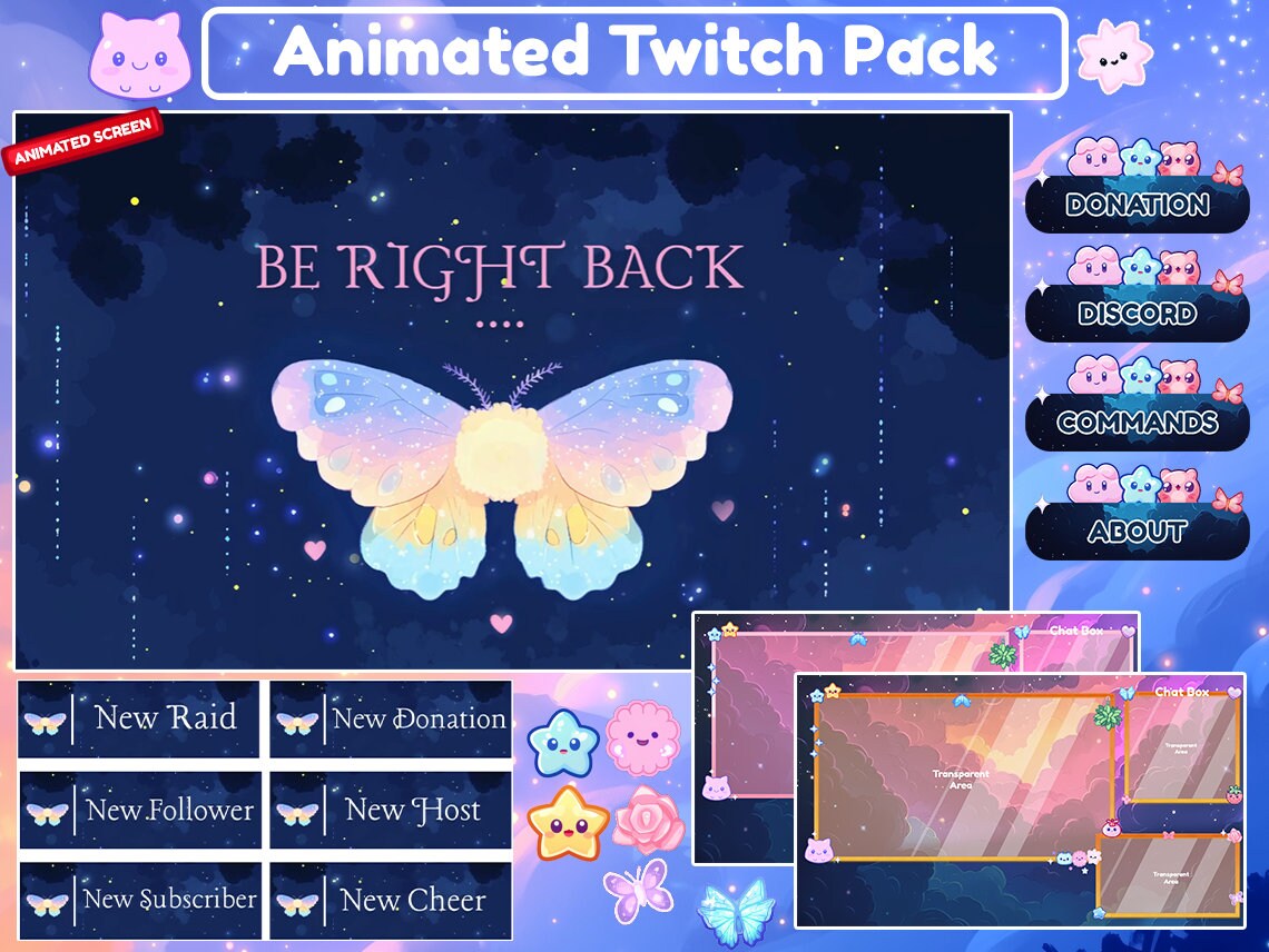 Butterfly Twitch Overlay, Twitch Screen Lofi Overlay Stream Package ...