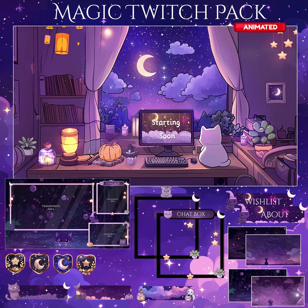 White Cat Twitch Overlay | Animated Screens | Animated Alerts | Twitch ...