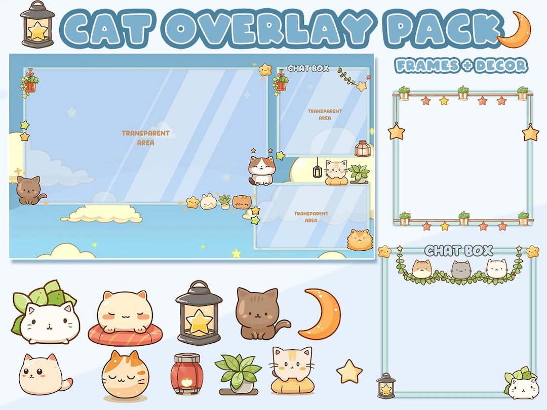 Cat Overlay Twitch Pack | Cat | Cozy | Flower | Kawaii | Frames ...