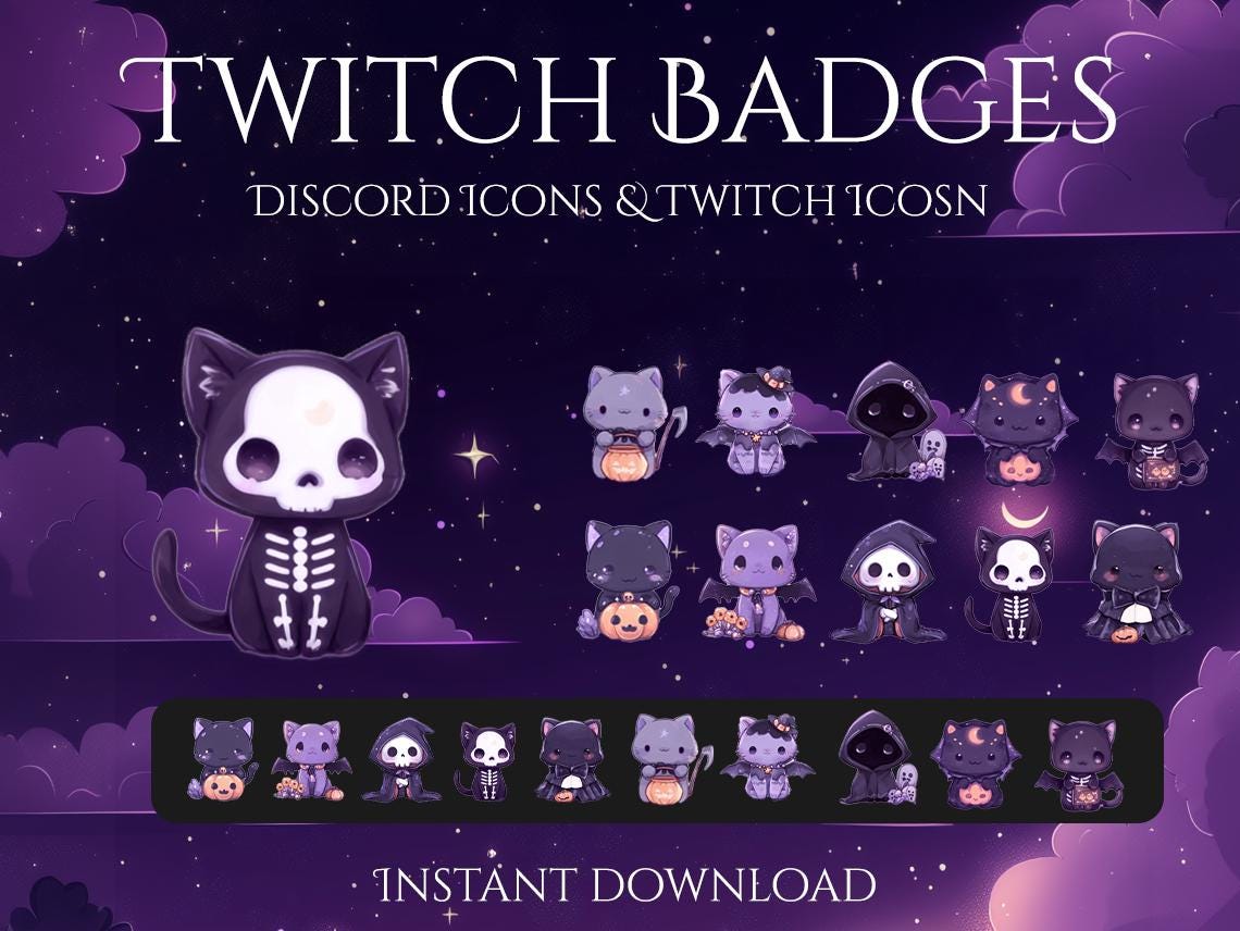 Spooky Cat Twitch Pack / Cozy Cute / Stars Clouds Moon / Halloween ...