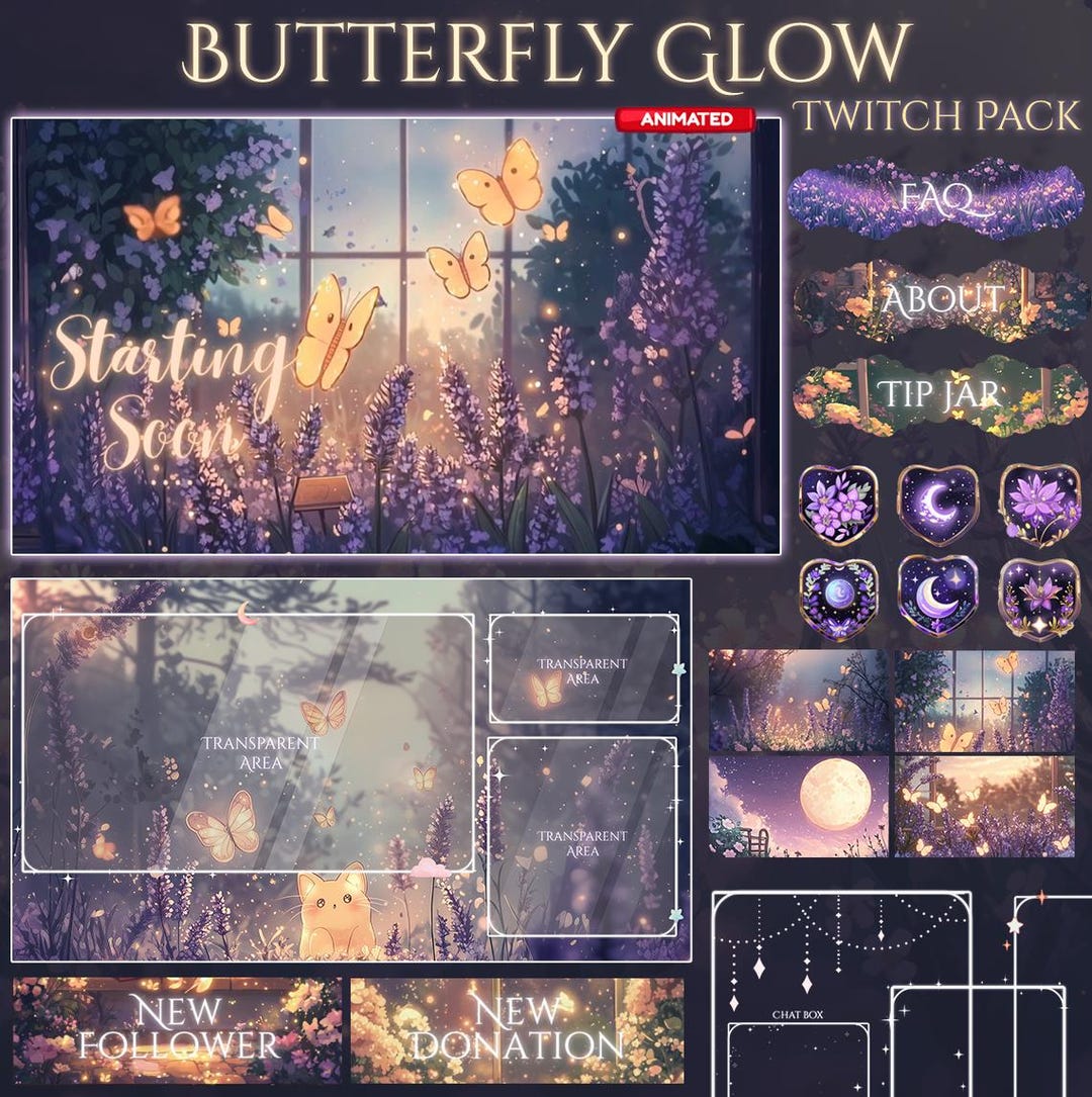 Butterfly Glow Twitch Pack, Moon, Spring, Pastel, Cute, Overlay, Books ...
