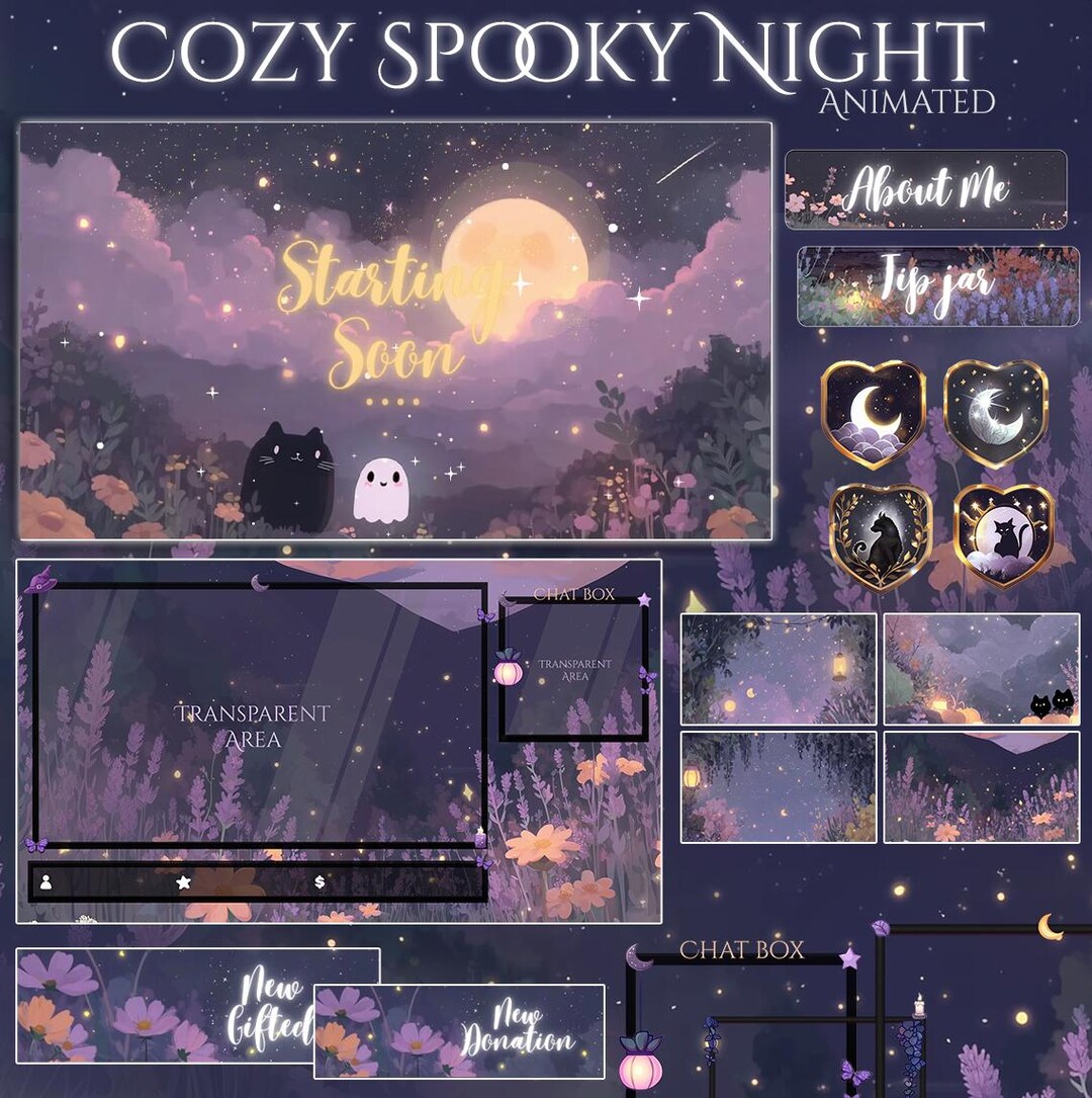 Moonlight Cozy Stream Package / Moon / Night / Dark / Cute / Overlay ...