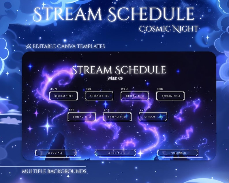 Cosmic Night Stream Schedule Template Canva Editable Twitch Weekly ...
