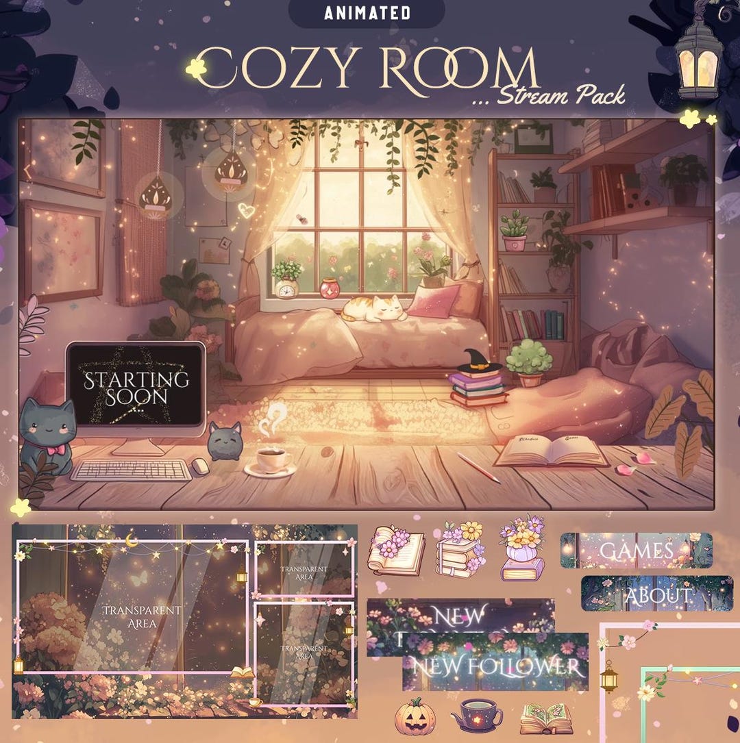 Cozy Twitch Pack / Moon / Spring / Pastel / Cute / Overlay / Books ...