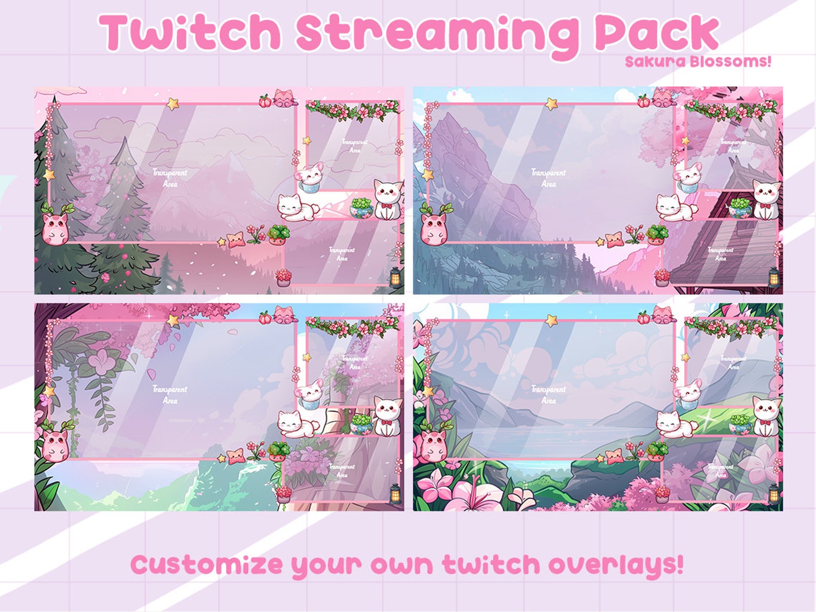 Sakura Overlay | Twitch Decor | Frames | Frames | Webcam | Cat | Cute ...