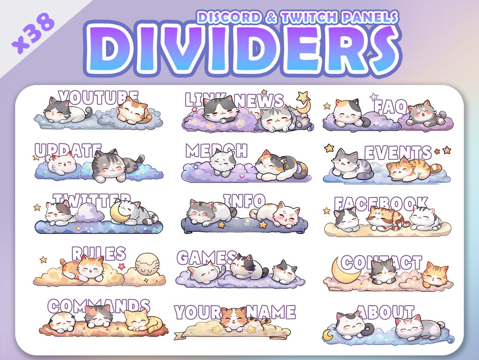 Cat Twitch Panels & Discord Dividers | Cute Twitch Banners Cat Discord ...