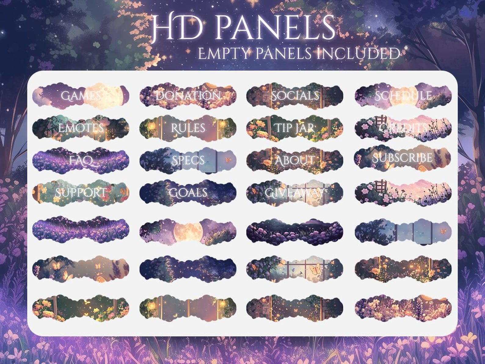 Lavender Night Twitch Pack, Moon, Spring, Pastel, Cute, Overlay, Books ...