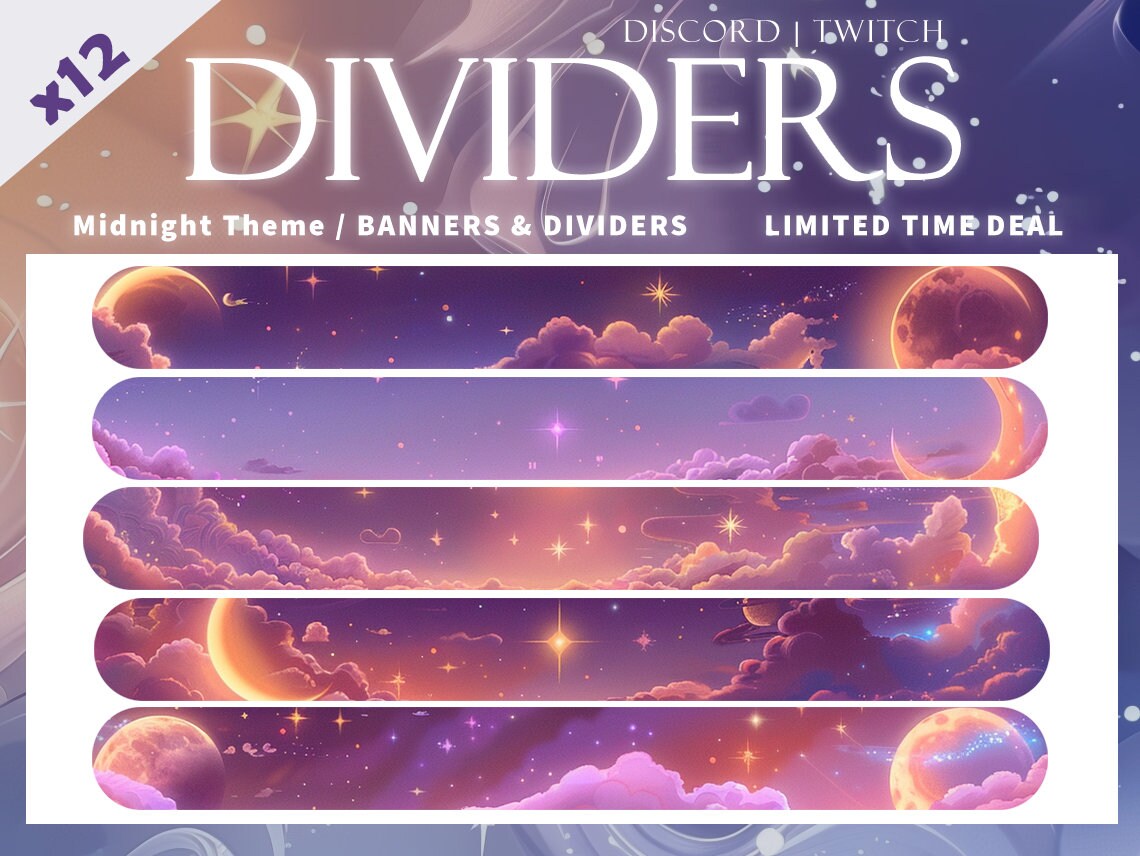 Night Sky Dividers for Discord Twitch Fantasy Stars Moon Banners Twitch ...