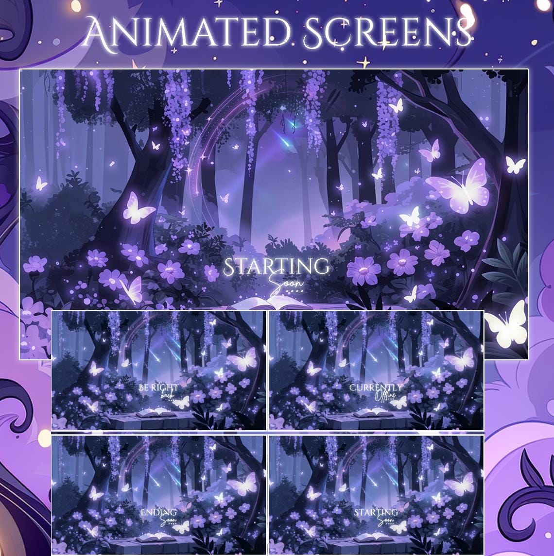 Purple Magical Night Twitch Screens, Animated Screens, Floral, Sakura ...