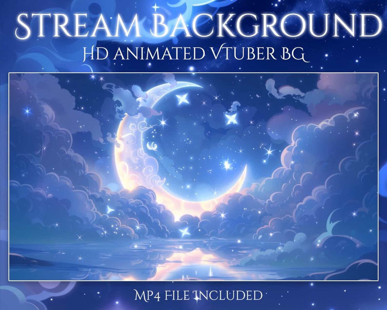 Blue Crescent Night Animated Screen | Magical Starry Night Twitch ...