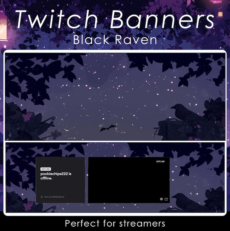 Black Raven Night Twitch Banner | Dark Mystic Night Sky With Stars Moon ...